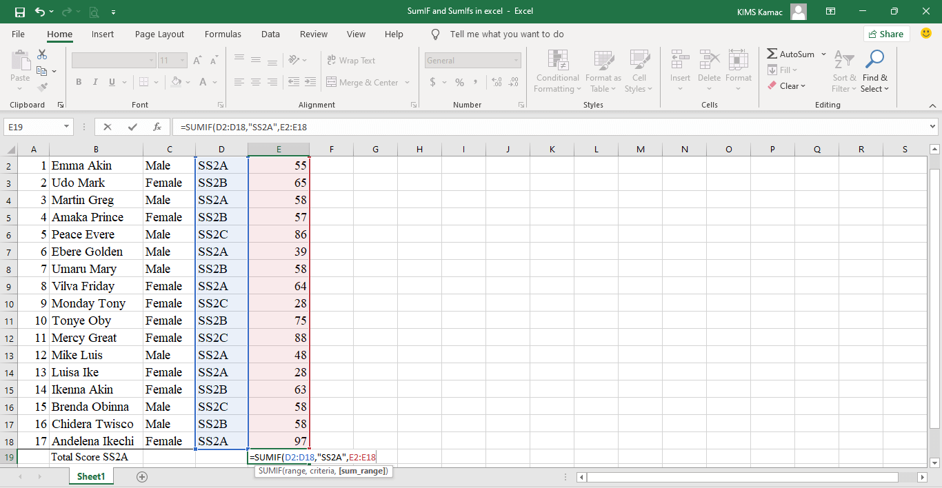 How To Use The SUMIF And SUMIFS In Excel - Kmacims | Education Annex